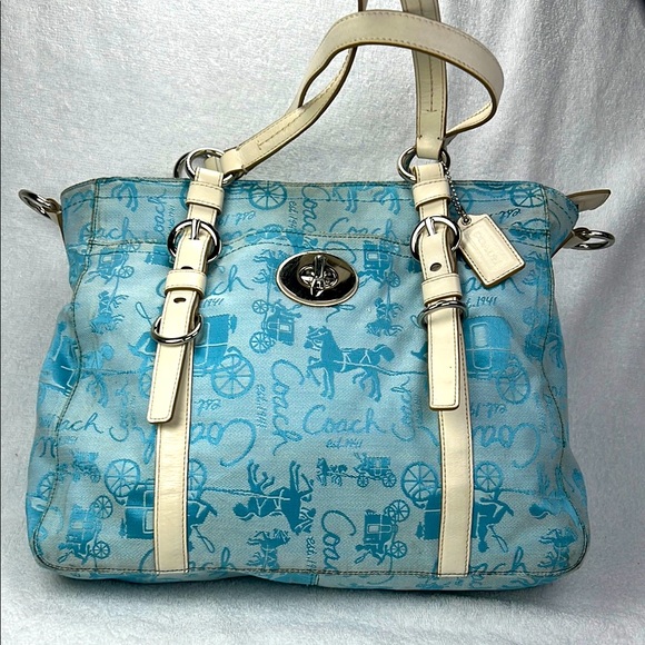 Coach | Bags | Coach Blue And Cream Bag K968 F4033 | Poshmark